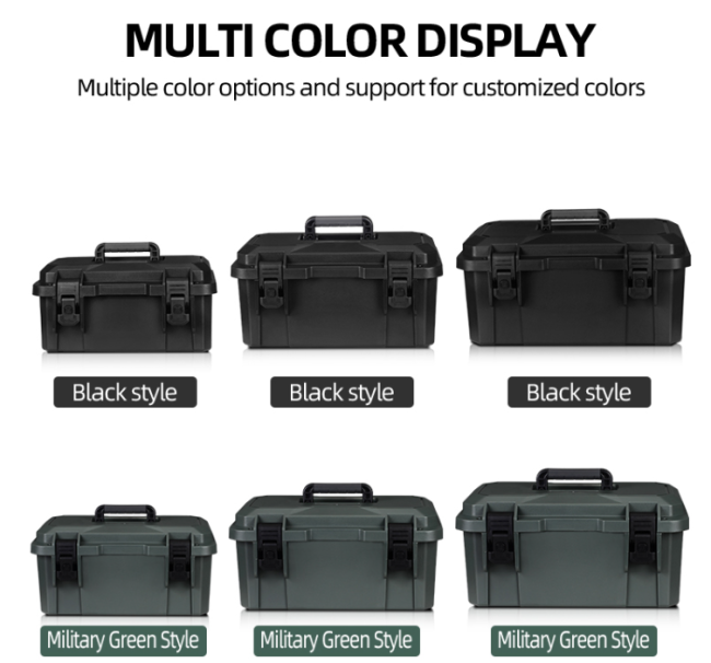 Waterproof hard case exterior view showing durable construction and handle