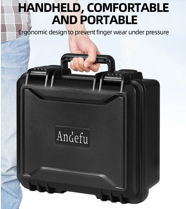Lockable hard plastic flight case side view with handle