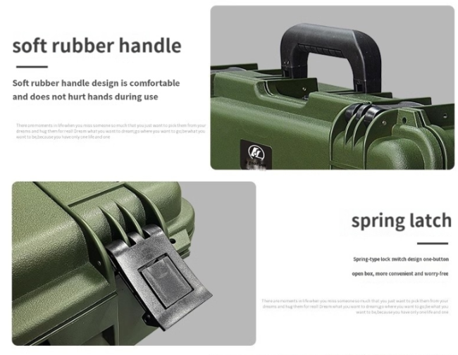 Custom hard plastic tool case showing waterproof design and locking mechanism