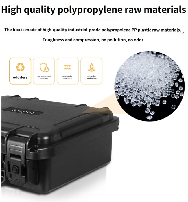 Waterproof toolbox with foam inserts showing tool organization