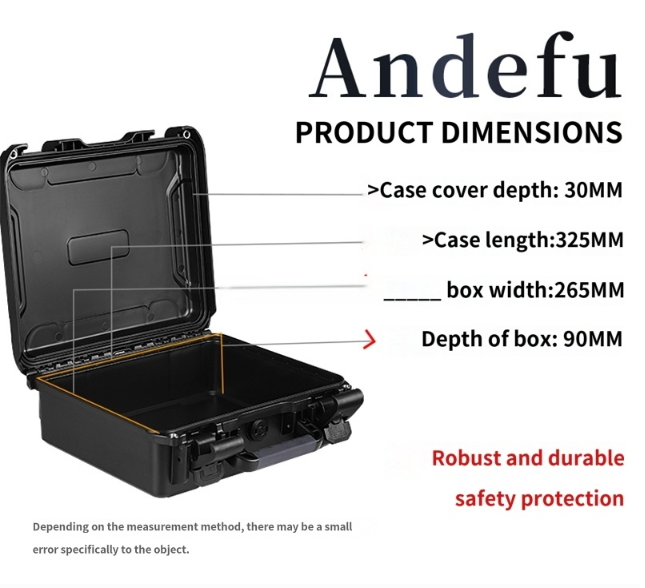 Waterproof tool storage case showing exterior design and handle