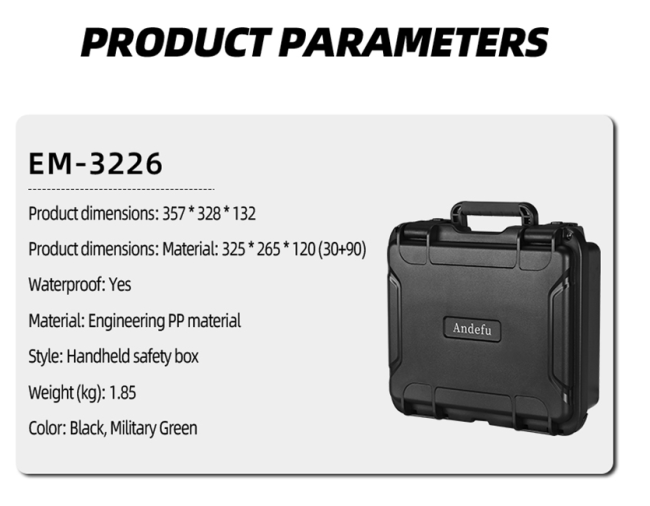 Waterproof tool storage case showing exterior design and latch mechanism