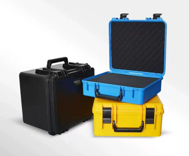 Black PP plastic portable tool storage case with push switch