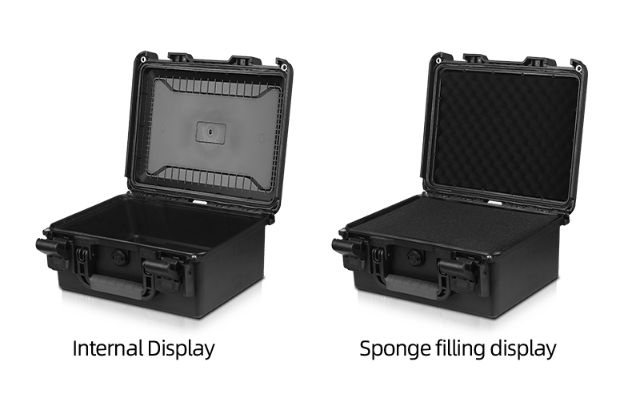 Side view of waterproof camera case showing dimensions and construction
