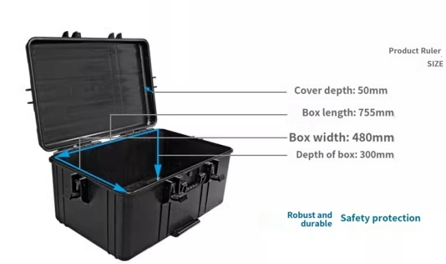 Close-up view of case locking mechanism and reinforced corners