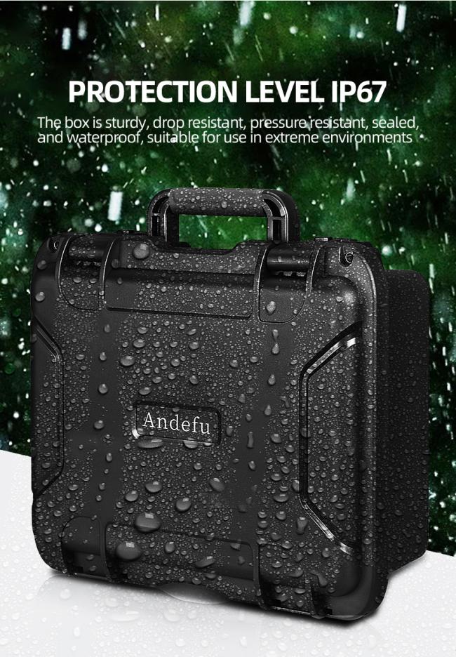 Black aluminum tool case showing closed position with locking mechanism