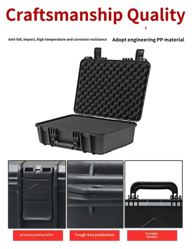 Lockable waterproof tool box showing durable construction and press-lock system