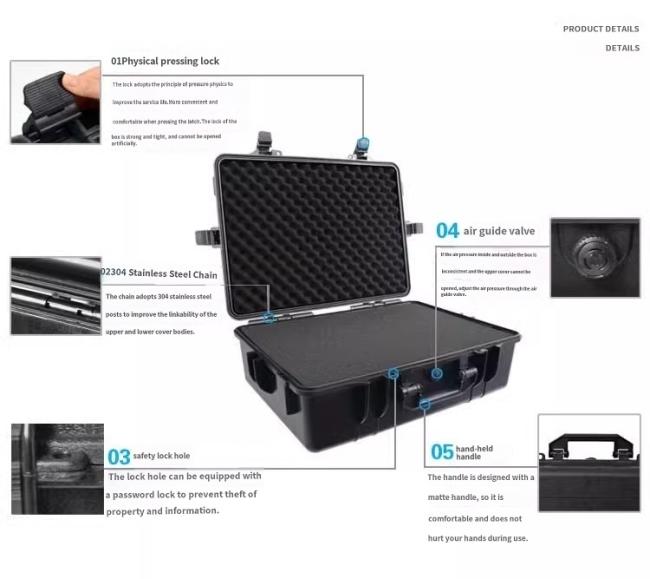 Waterproof tool storage case showing durable construction and locking mechanism