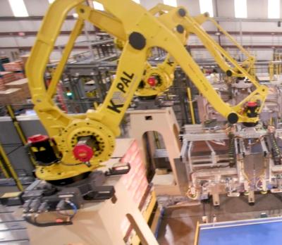 Cina Postazione di lavoro per la movimentazione, pallettizzazione e confezionamento in fabbrica alimentare FANUC M-10iA/10M con sistema di presa su binario in vendita