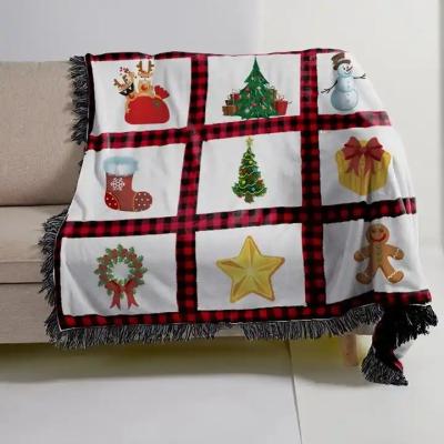 Cina Polyester Natale Stampato Subbank lanciare copertura con pannello rosso plaid e Tassel Trim in vendita