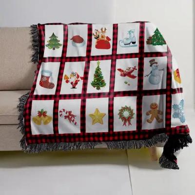Cina Polyester Natale Stampato Subbank lanciare copertura con pannello rosso plaid e Tassel Trim in vendita