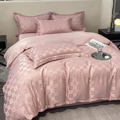 Cina Sette di biancheria da letto di lusso a modello solido per biancheria da letto leggera di lusso satinata Jacquard a 4 pezzi in vendita