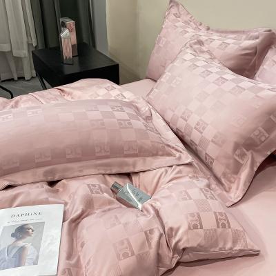 China Solid Pattern Luxury Bed Sheets voor licht Luxury Satin Jacquard 4-Piece Bed Linen Set Te koop