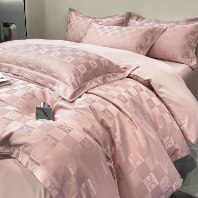 China Solid Pattern Luxury Bed Sheets voor licht Luxury Satin Jacquard 4-Piece Bed Linen Set Te koop