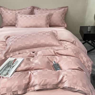 China Solid Pattern Luxury Bed Sheets voor licht Luxury Satin Jacquard 4-Piece Bed Linen Set Te koop