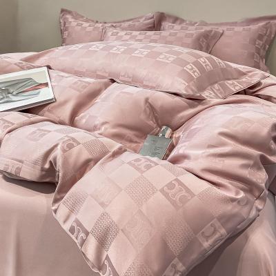 China Solid Pattern Luxury Bed Sheets voor licht Luxury Satin Jacquard 4-Piece Bed Linen Set Te koop