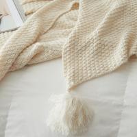 China Knitted Wool Throw Blanket with Acrylic Tassel Simple Style Custom Solid Sofa Blanket for sale