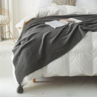 China Knitted Wool Throw Blanket with Acrylic Tassel Simple Style Custom Solid Sofa Blanket for sale
