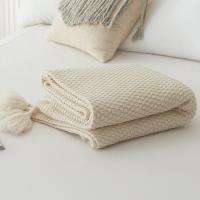 China Knitted Wool Throw Blanket with Acrylic Tassel Simple Style Custom Solid Sofa Blanket for sale
