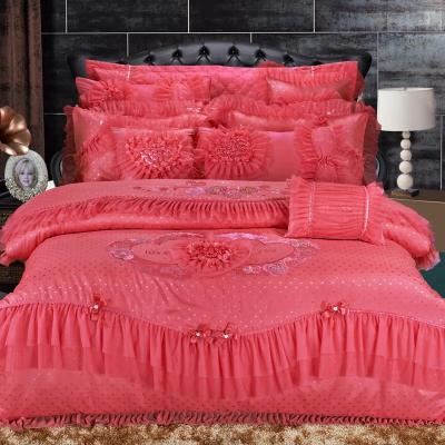 Cina 100% cotone ricamato 60S copertura di coperta sposa lenzuola set comodino biancheria da letto set matrimoni souvenir regalo in vendita