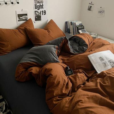 Cina Set di coperture da 4 pezzi di cotone lavato a colori solidi per adulti e bambini in vendita