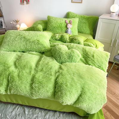 Cina 2023 Shaggy Warm Mink Velvet Crystal Bedding Solid Duvet Cover per 1,5m 5 piedi Letto 4 Pcs in vendita