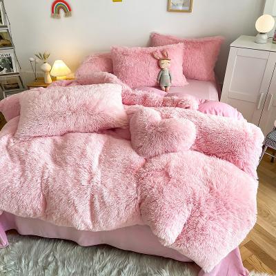 Cina Nessuna personalizzazione richiesta Morden Luxury Jade Pink Shaggy Warm Mink Velvet Bed Set in vendita