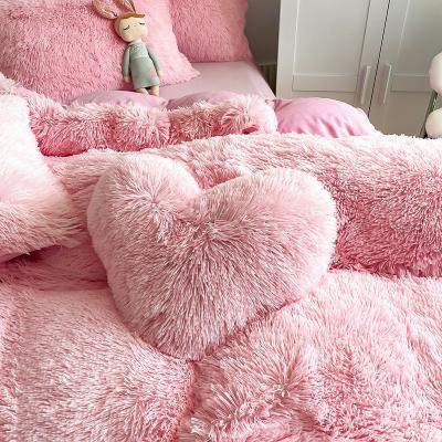 Cina Nessuna personalizzazione richiesta Morden Luxury Jade Pink Shaggy Warm Mink Velvet Bed Set in vendita