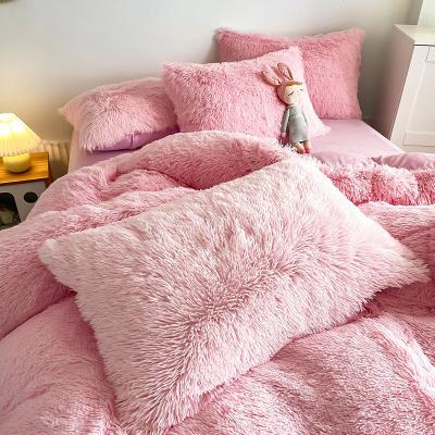 Cina Nessuna personalizzazione richiesta Morden Luxury Jade Pink Shaggy Warm Mink Velvet Bed Set in vendita