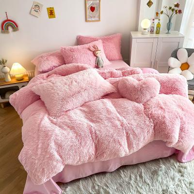 Cina Nessuna personalizzazione richiesta Morden Luxury Jade Pink Shaggy Warm Mink Velvet Bed Set in vendita