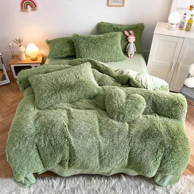 中国 RTS モス 緑色 豪華 髪型 暖かい ミンク ベルベット クリスタル ベッドルーム 冬用セット 販売のため