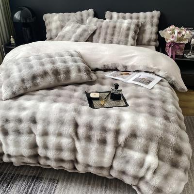 Cina Inverno 2024 Super Soft Ultra Warm Double-Side Mink Rabbit Fur Velvet Fluffy Plush Letto Set 4 pezzi in vendita