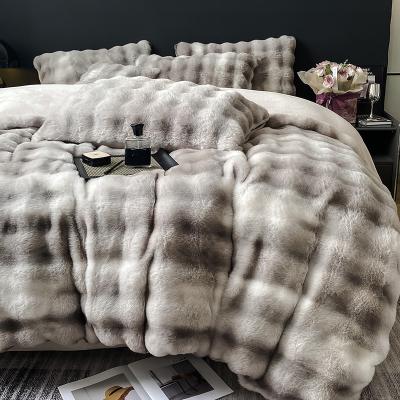 Cina Inverno 2024 Super Soft Ultra Warm Double-Side Mink Rabbit Fur Velvet Fluffy Plush Letto Set 4 pezzi in vendita
