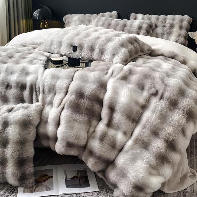Cina Inverno 2024 Super Soft Ultra Warm Double-Side Mink Rabbit Fur Velvet Fluffy Plush Letto Set 4 pezzi in vendita