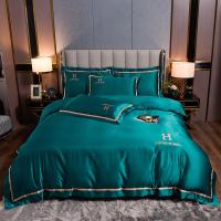 China Customized Logo Winter Embroidered Polyester Washed Silky Bedding Set for Solid Color for sale