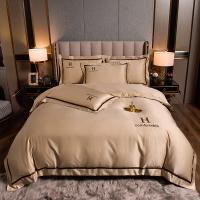 China Customized Logo Winter Embroidered Polyester Washed Silky Bedding Set for Solid Color for sale