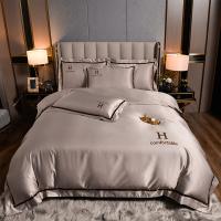 China Customized Logo Winter Embroidered Polyester Washed Silky Bedding Set for Solid Color for sale