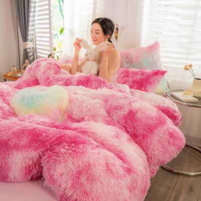 中国 繊維密度 173 * 118 色付き 4 パーツ ミンク クリスタル ミルク ウサギ ベルベット ベッドルームセット 販売のため