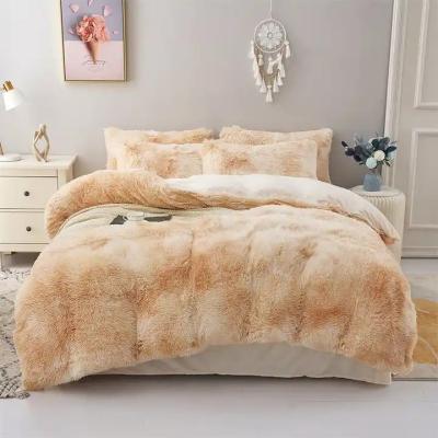中国 青いネクタイ染料 グラデント 毛深い 暖かい ミンク ベルベット ベッドベッドセット 冬 500TC ギフト 販売のため
