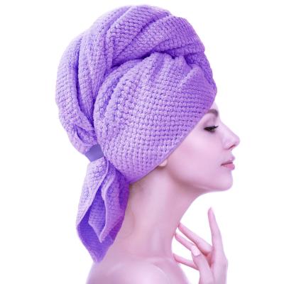 中国 大型 女性用 髪 乾燥 弾性帯 タオル マイクロファイバー 包装 固い色 パターン 販売のため