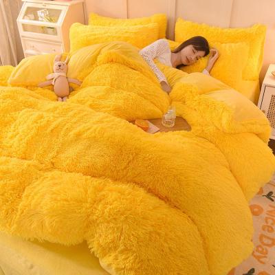 中国 128x68 織物密度 ミンク毛皮 ベルベット フルフッシー プルーシュ ベッドルームセット 4枚 虹色 販売のため