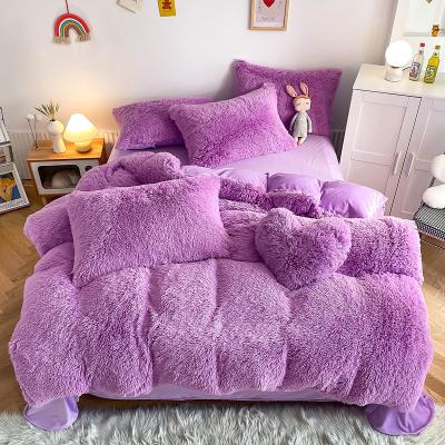 Cina Doppia regina re colore massiccio spessito visone caldo velluto 4pcs Set per l'autunno inverno in vendita