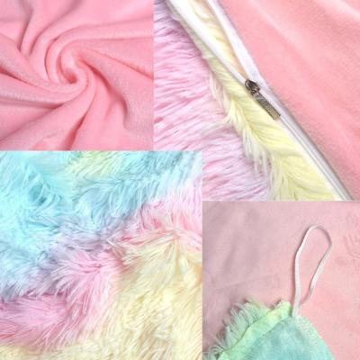 Cina 200TC Conteggio dei fili Set di biancheria da letto di pelliccia finta Piumino di visone arcobaleno di peluche di lusso Set di lenzuola montate in vendita
