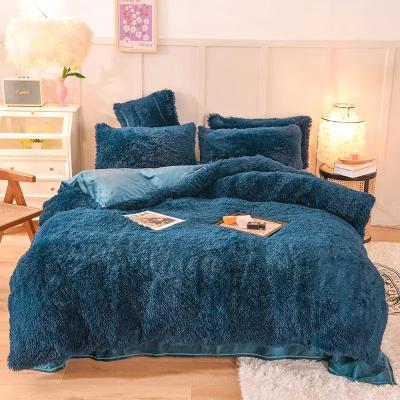 China Set polyester bedden met vaste kleuren flannel dekbed plat plaat kussensets Te koop