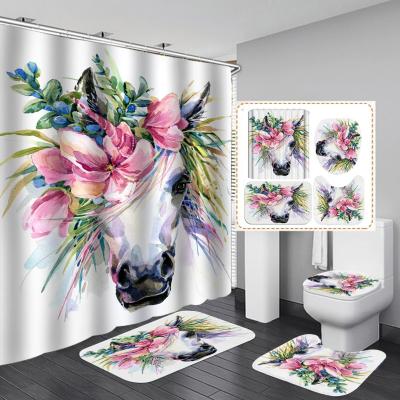 China Impressão digital espessa Flor Design Banheiro Cortinas de chuveiro e tapetes Conjunto sazonal à venda