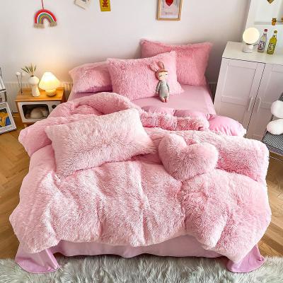 China 4 peças de lençóis de cama multi-color conjunto para crianças quarto de menina em pele veludo fluffy Plush à venda