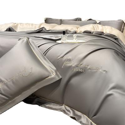 Cina Colore solido luce lusso ricamo di seta lavata 4 pcs set di biancheria da letto con lenzuola montata in vendita