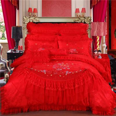 China Conjunto de roupa de cama Casamento de luxo 100% algodão 200TC Lenço de cama Quilt roupa de cama anti-puxa Conjunto à venda
