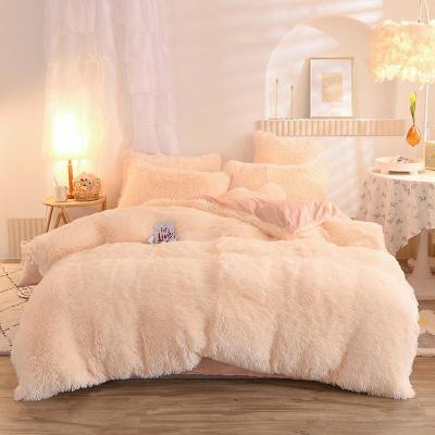 Cina Set di biancheria da letto di lana di visone con copertura di copriletto a colori solidi e collezioni per cuscini in vendita