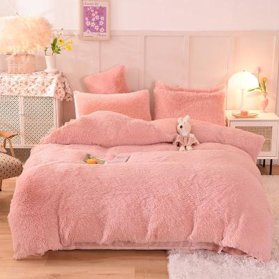 Cina Set di biancheria da letto di lana di visone con copertura di copriletto a colori solidi e collezioni per cuscini in vendita